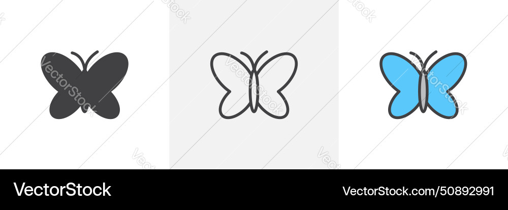 Butterfly icon set flying outline symbol Vector Image