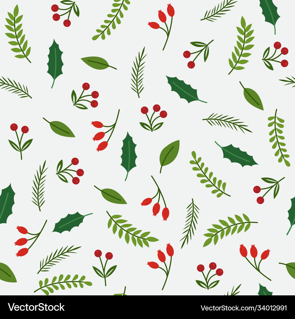 Christmas plants flat design seamless pattern Vector Image