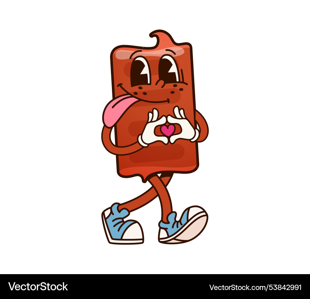 Groovy toffee character forming heart gesture Vector Image