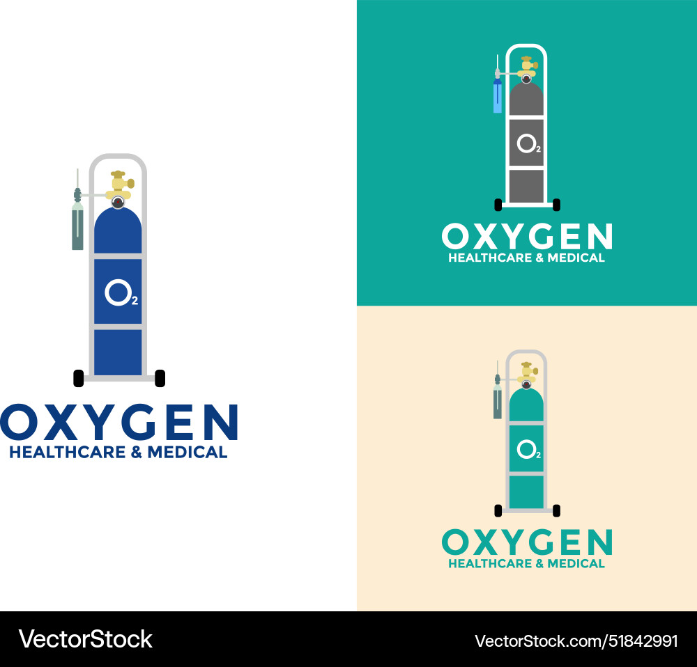 Medical oxygen cylinder logo icon set Royalty Free Vector