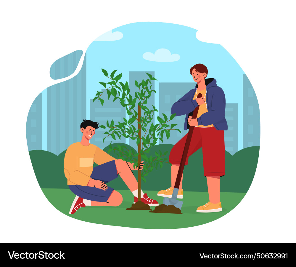 People plant trees Royalty Free Vector Image - VectorStock