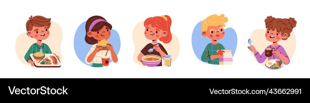 Set of kids having breakfast Royalty Free Vector Image