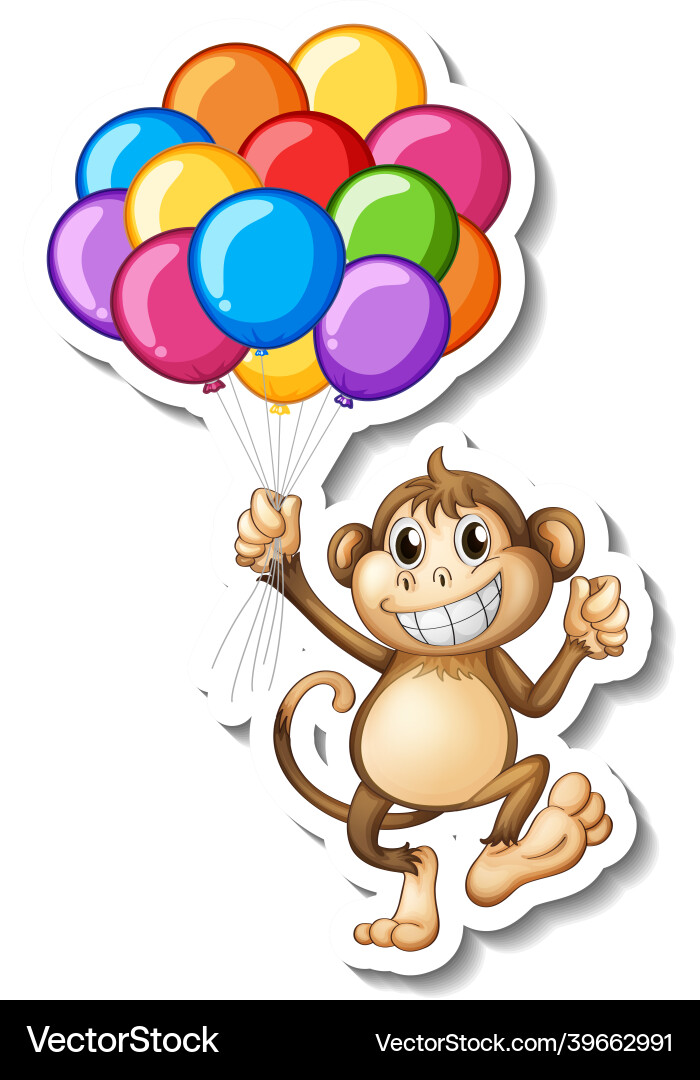 Sticker template with a monkey holding many Vector Image