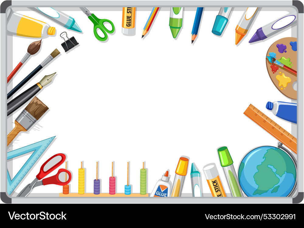 Various art and school supplies on white Vector Image