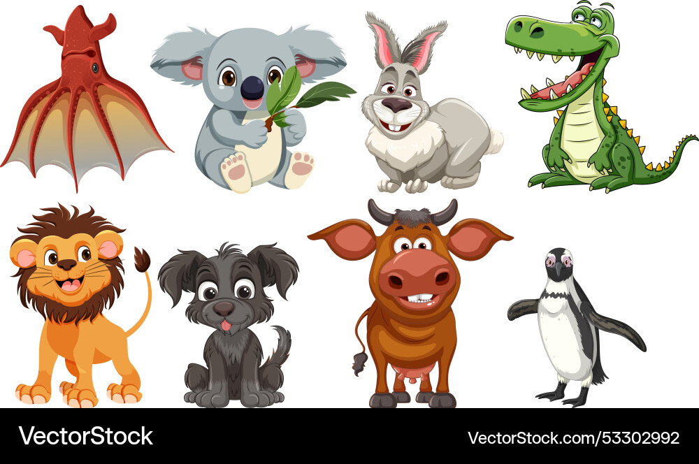 Adorable animals in a fun colorful Royalty Free Vector Image