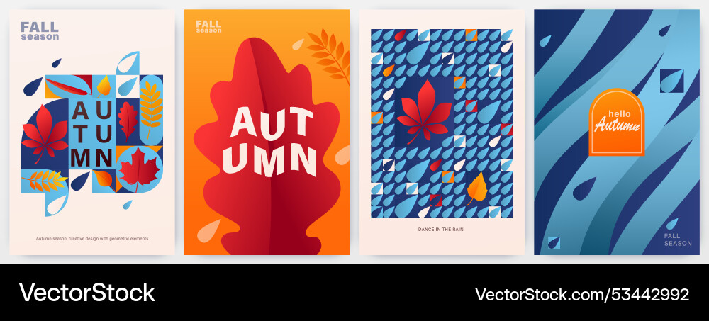 Autumn background fall leaves rain wind Royalty Free Vector