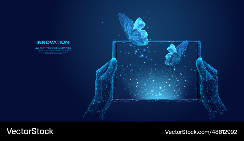 Digital blue butterflies fly off the screen Vector Image