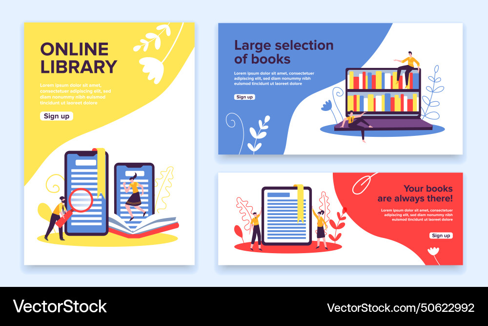 Library online horizontal banners Royalty Free Vector Image
