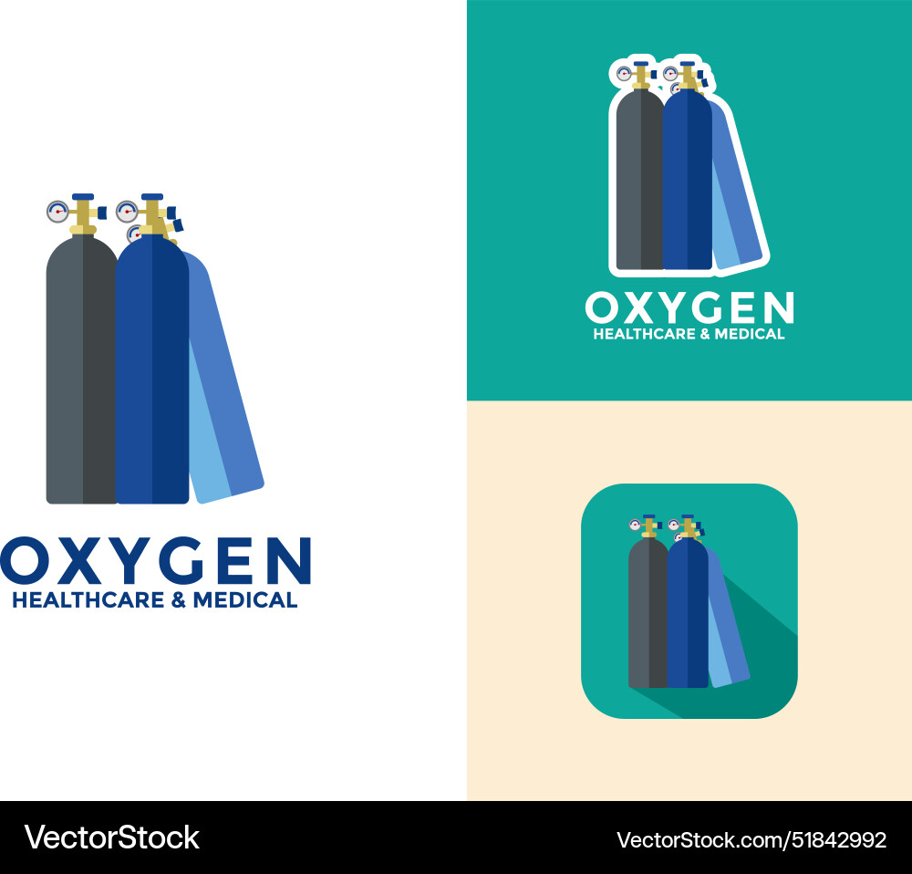Medical oxygen cylinder logo icon set Royalty Free Vector