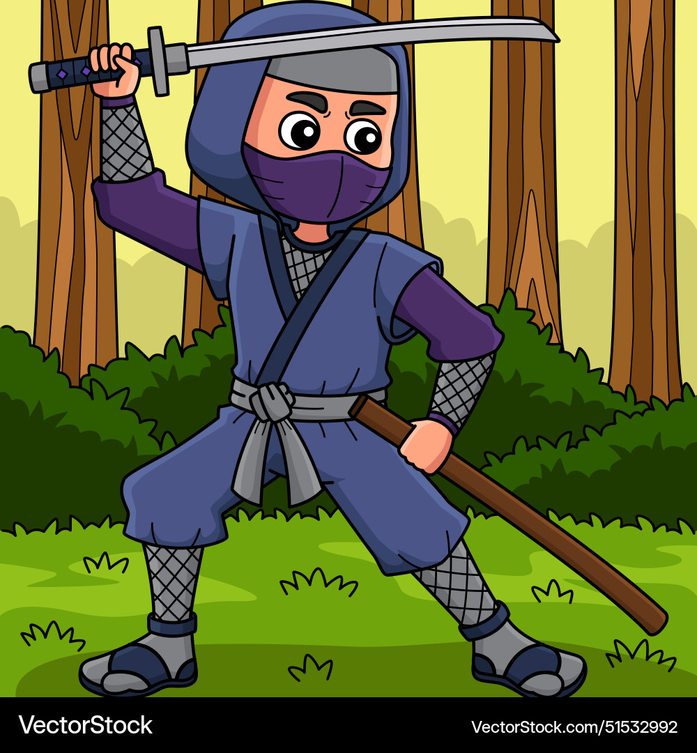 Ninja with a katana and sheath colored cartoon Vector Image