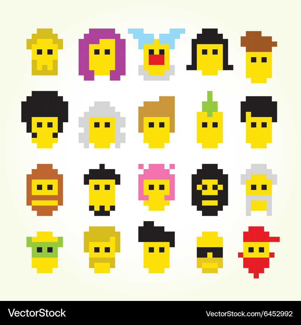 Pixel Art Faces Collection Royalty Free Vector Image