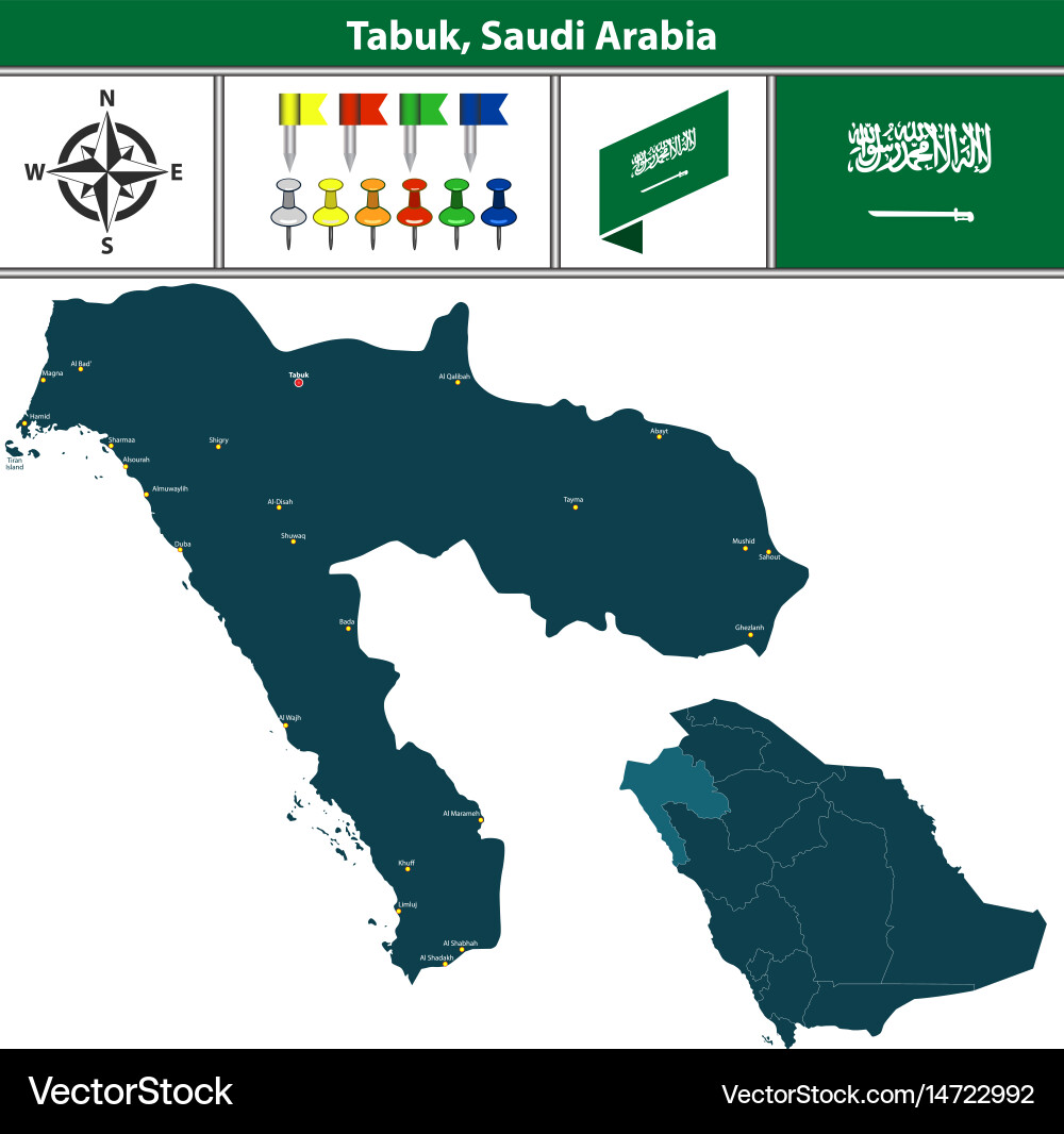 Tabuk Region Map, Saudi Arabia Royalty Free Vector Image