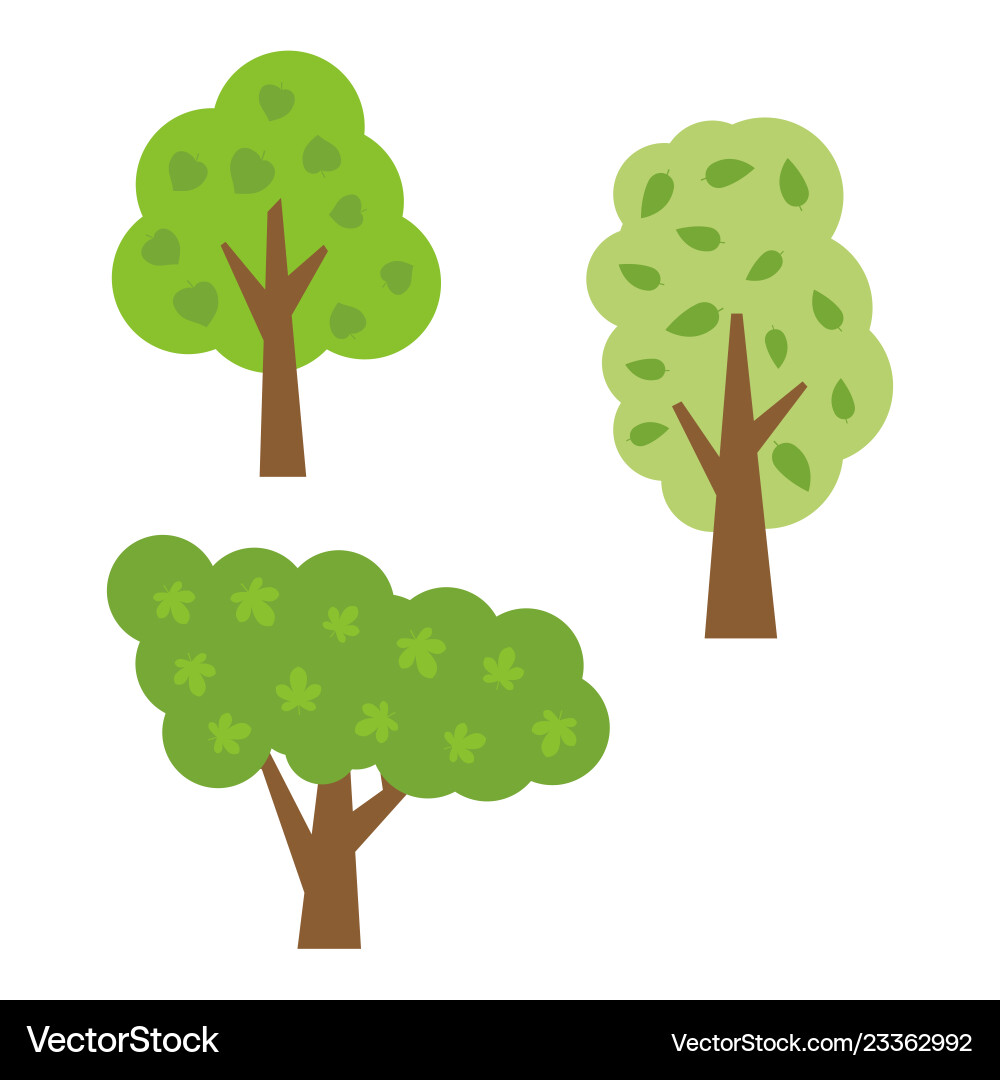Three green trees with leaves Royalty Free Vector Image