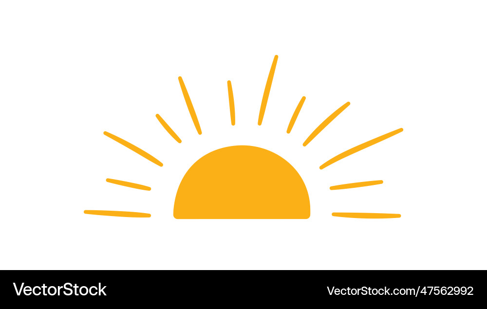 Yellow half sun icon in doodle style hand drawn Vector Image