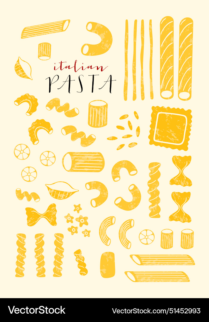 Big set of italian pasta different types Vector Image
