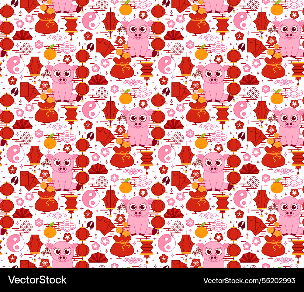 Graphic line style cny 2031 pig seamless pattern Vector Image