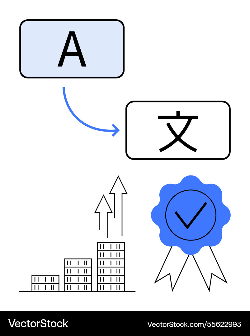 Language translation process with growth chart Vector Image