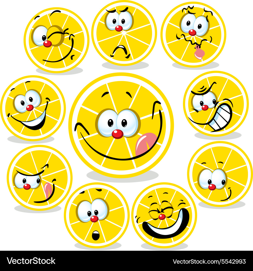 Lemon icon cartoon with funny faces isolated Vector Image