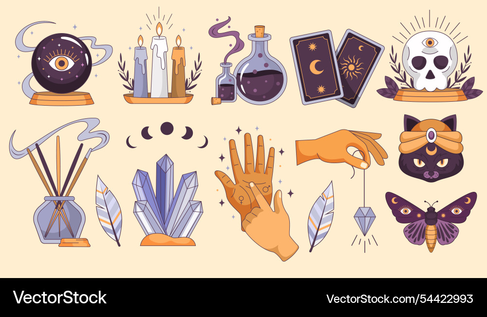 Magic and witchcraft elements in hand drawn style Vector Image