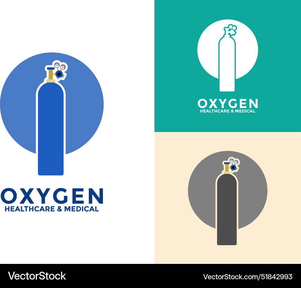 Medical oxygen cylinder logo icon set Royalty Free Vector