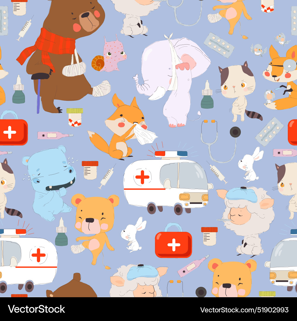 Seamless pattern with sick cartoon characters Vector Image