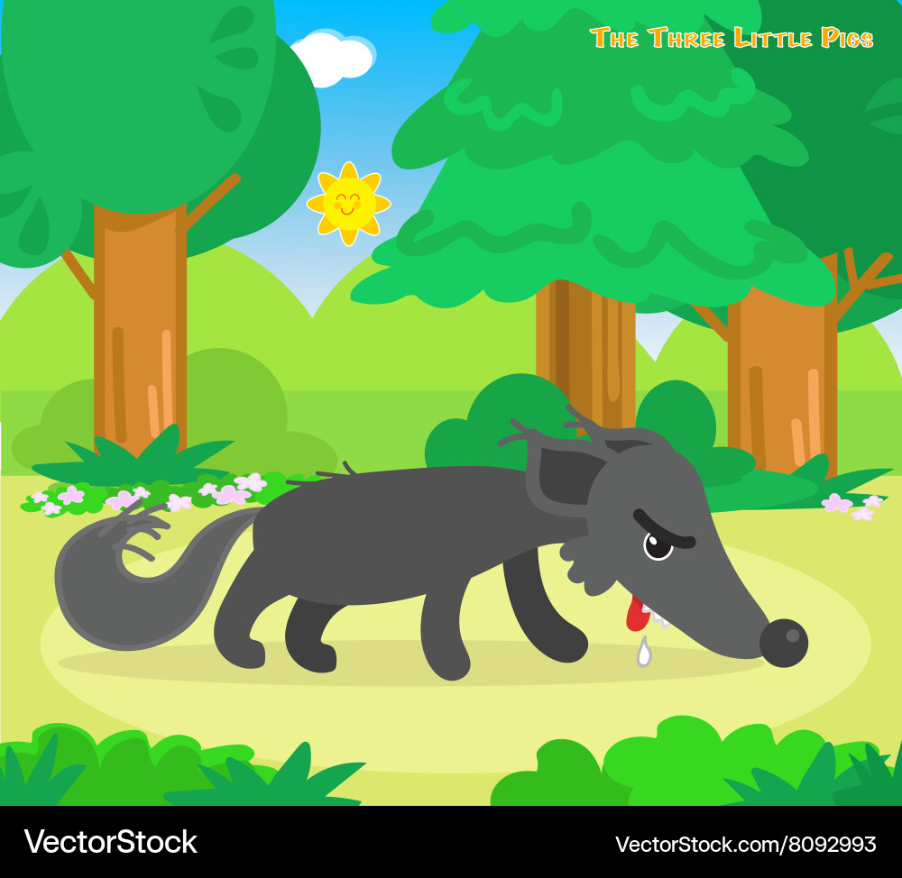 Three little pigs hungry wolf Royalty Free Vector Image