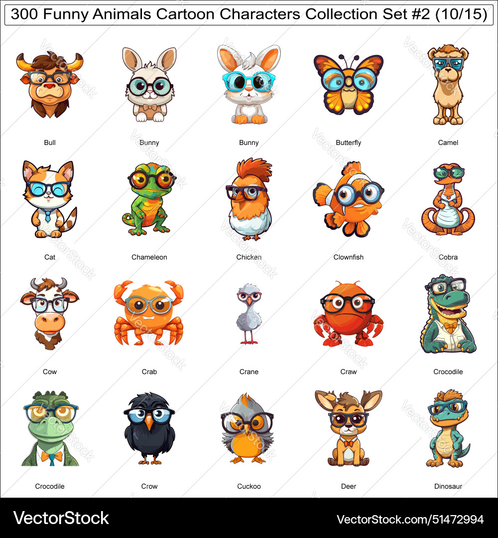 300 funny animals cartoon characters collection Vector Image
