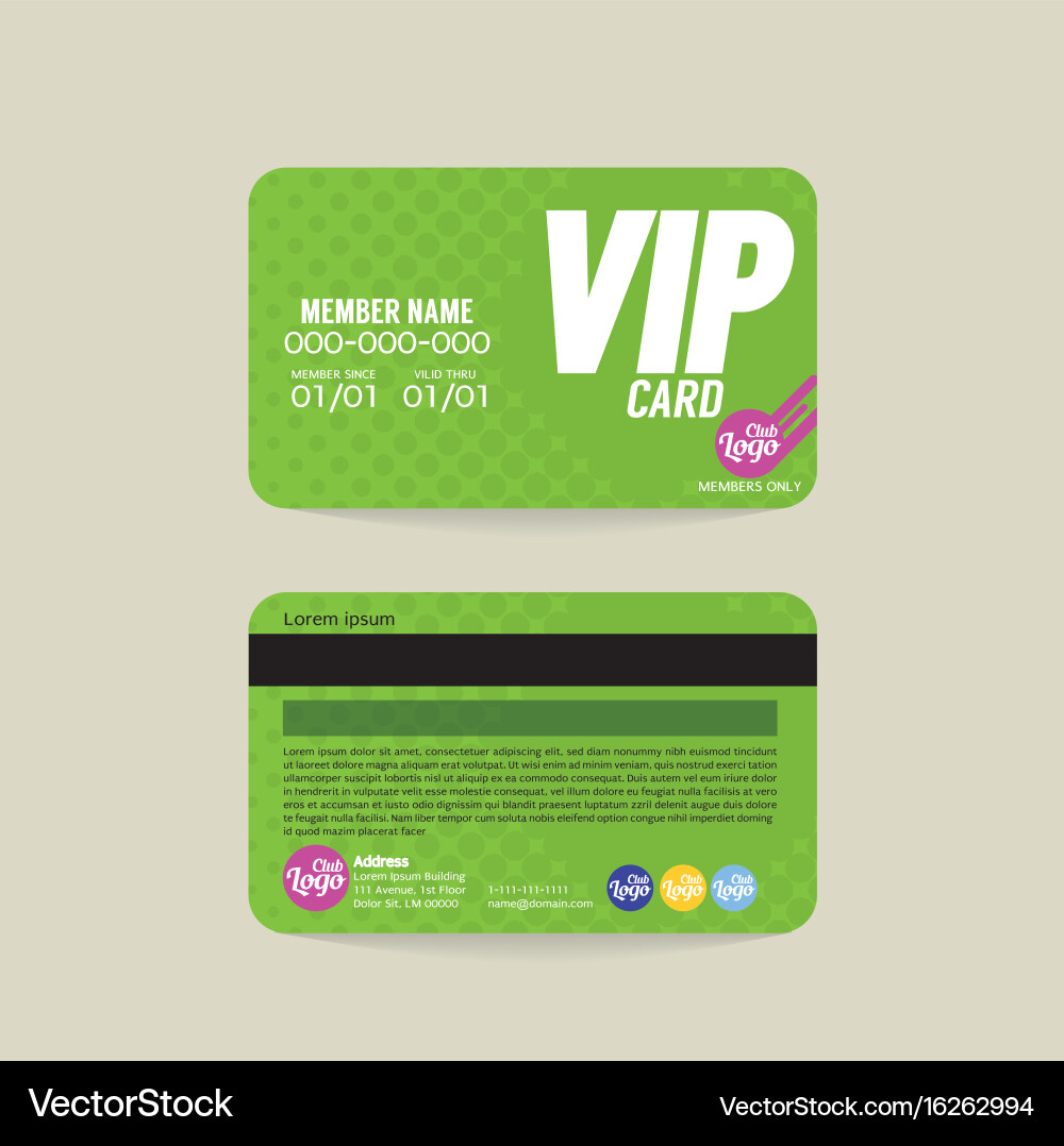 Front and back vip member card template Royalty Free Vector