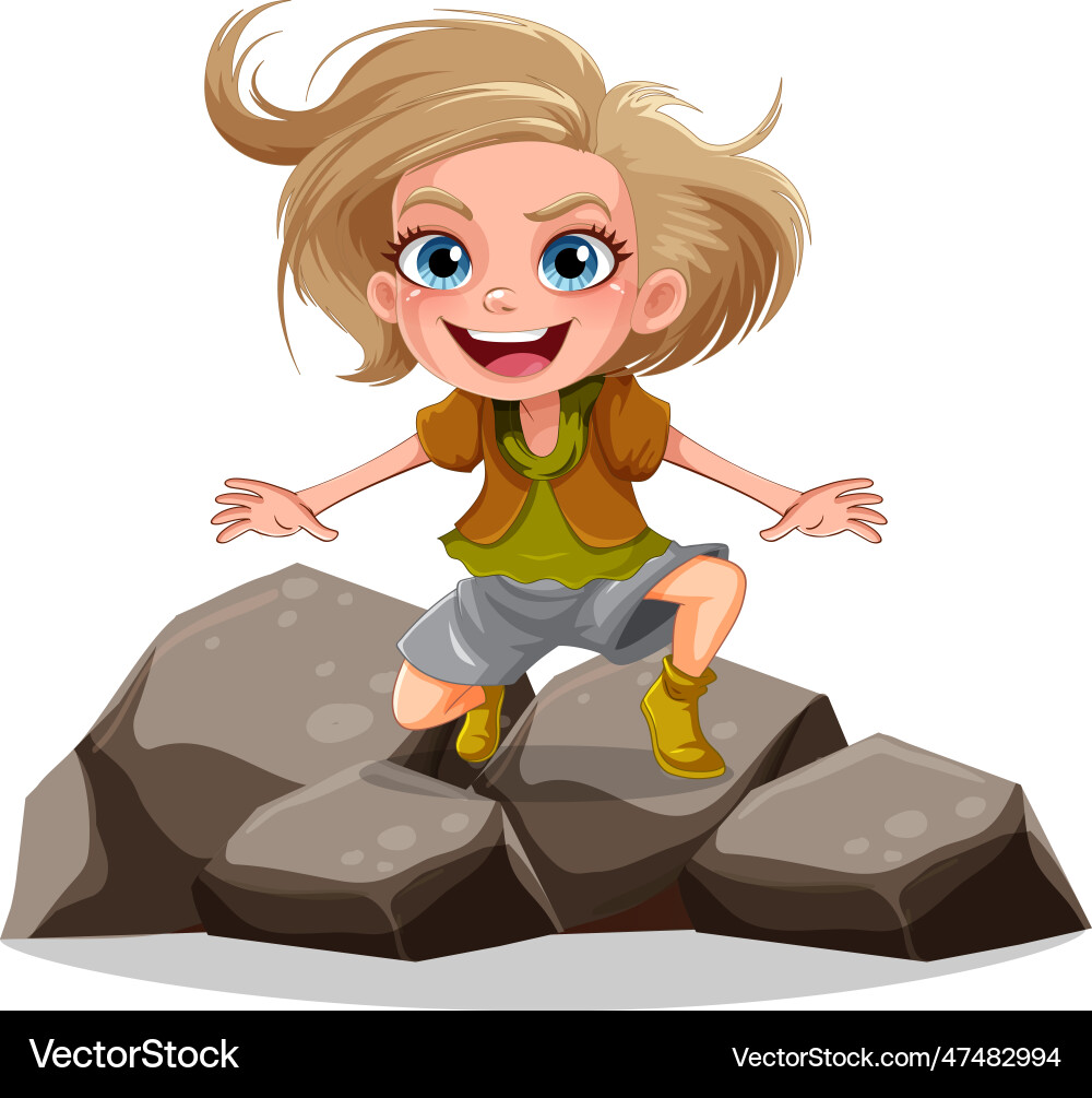 Girl standing on the rock Royalty Free Vector Image