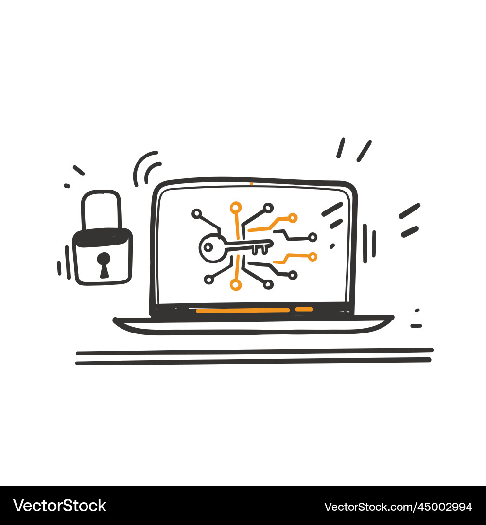 Hand drawn doodle digital key with circuit Vector Image
