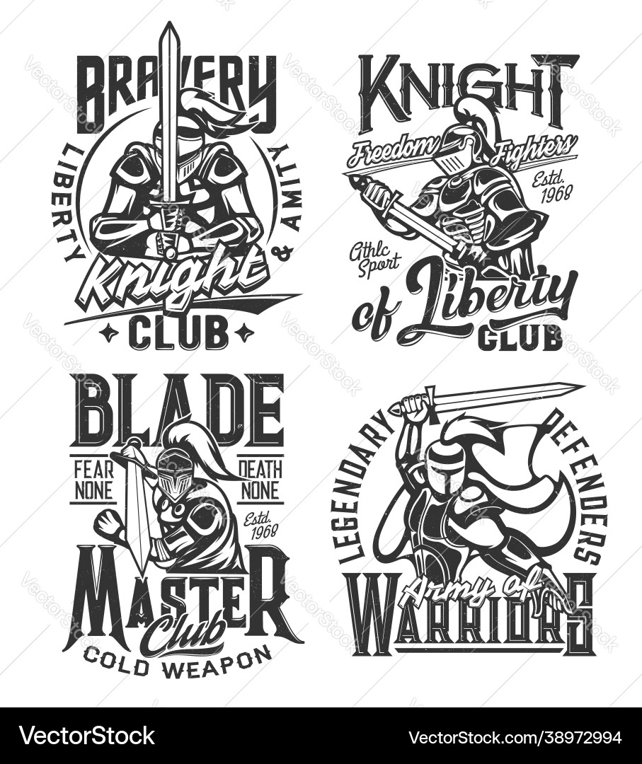 Tshirt prints with knight warriors sword Vector Image