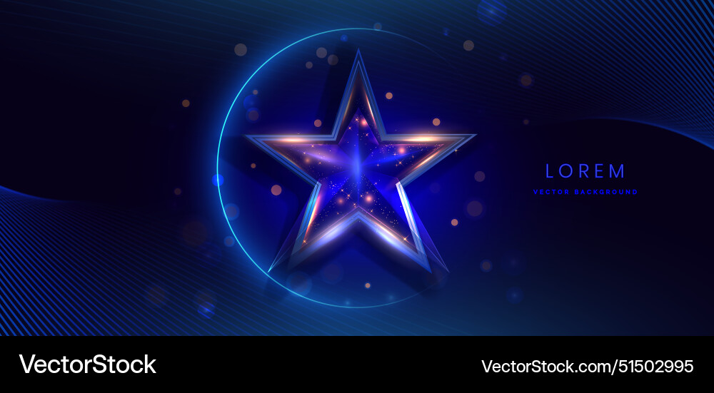 Blue star glowing neon with curved light Vector Image