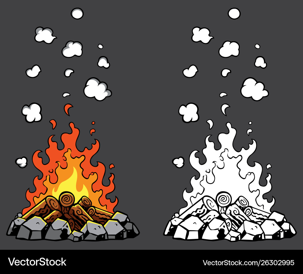Campfire cartoon set Royalty Free Vector Image