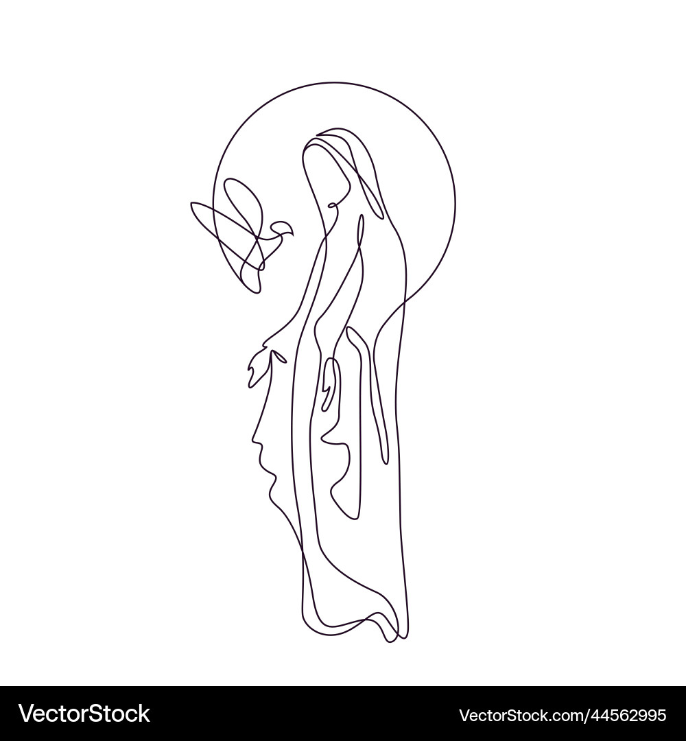 Catholic saint with dove line art Royalty Free Vector Image