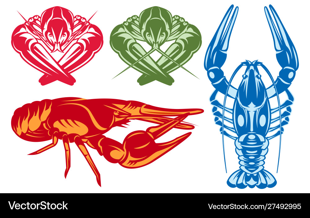 Color set with various river crayfish Royalty Free Vector