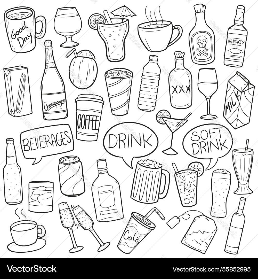 Drinks and beverges doodle icons line art Vector Image
