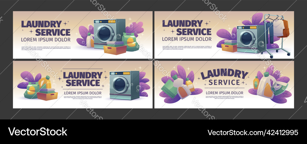 Laundry service posters with washing machine Vector Image
