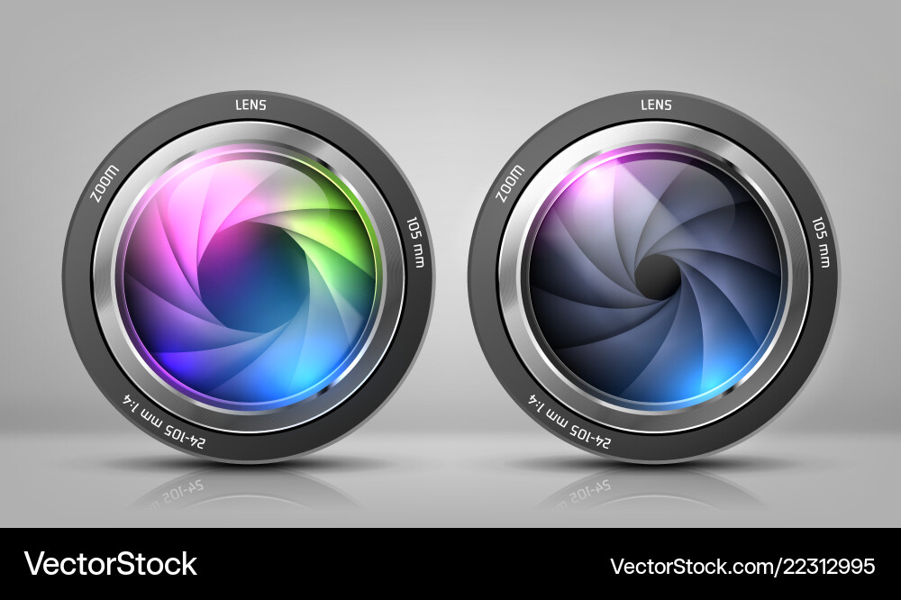 Set with camera lenses zoom objectives Royalty Free Vector
