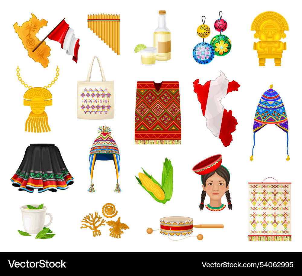 Traditional peru symbols and culture element Vector Image