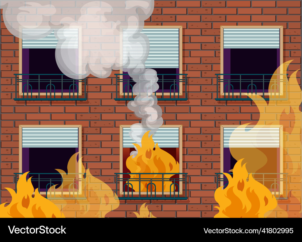 Window apartment facade with fire accident Vector Image