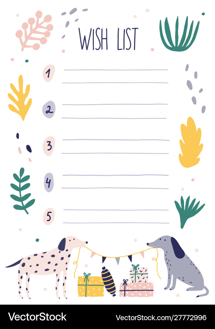 Creative colorful wish list template with dogs Vector Image