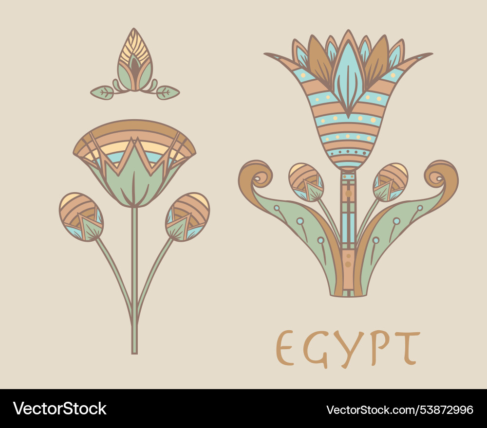 Egyptian floral colorful design element set Vector Image