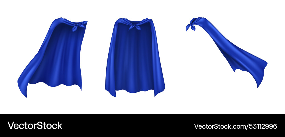 Hero blue silk cloaks realistic set Royalty Free Vector