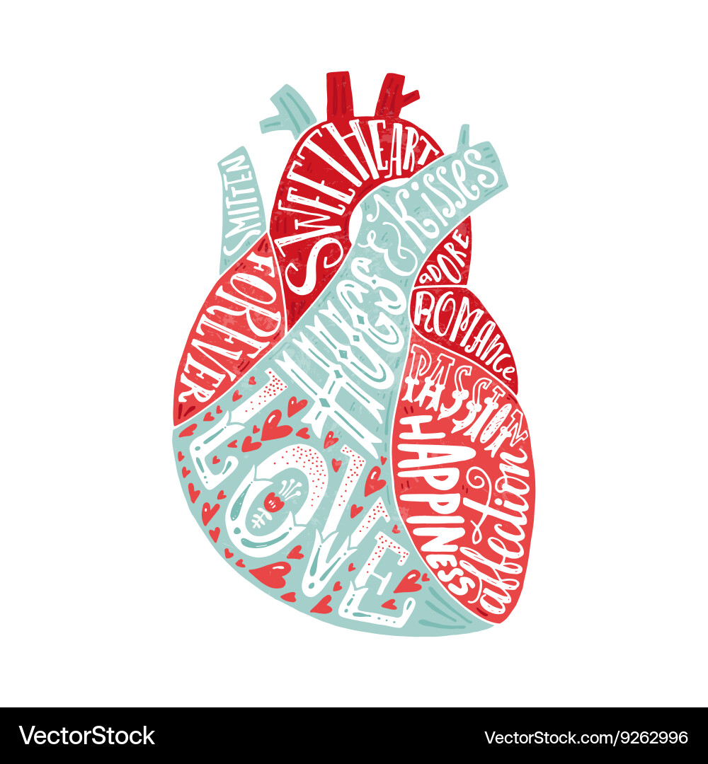 Lettering in heart Royalty Free Vector Image - VectorStock