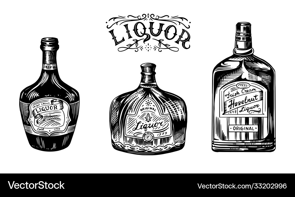 Liquor in a glass bottle alcoholic beverage Vector Image