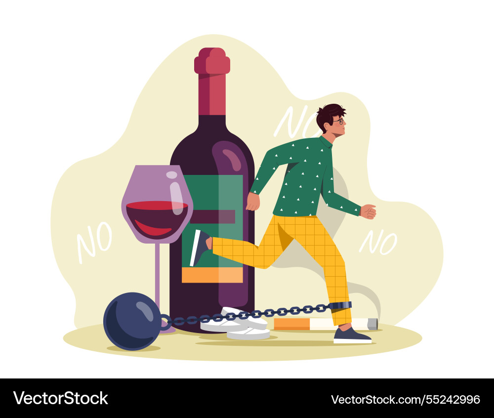 Man breaking free from alcohol Royalty Free Vector Image