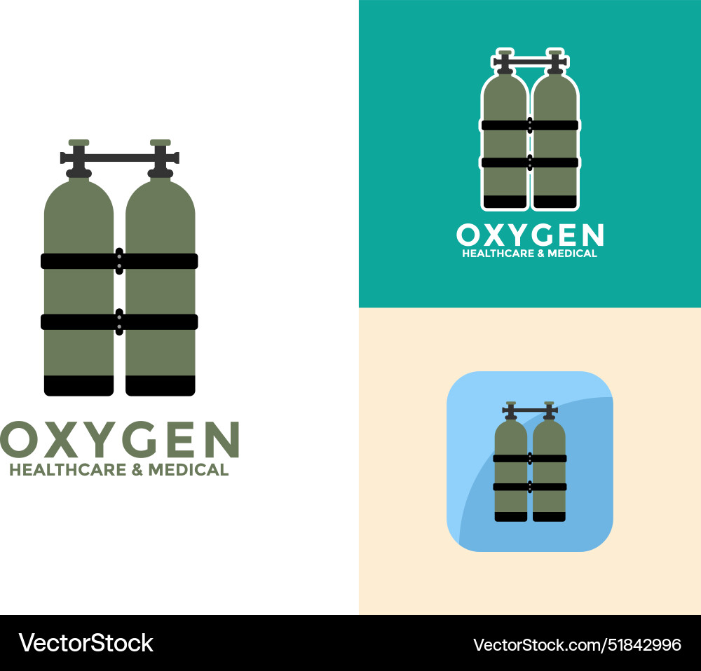 Medical oxygen cylinder logo icon set Royalty Free Vector