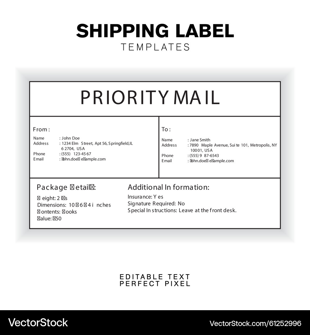 Priority Mail Shipping Label Template – Royalty-Free Vector | VectorStock