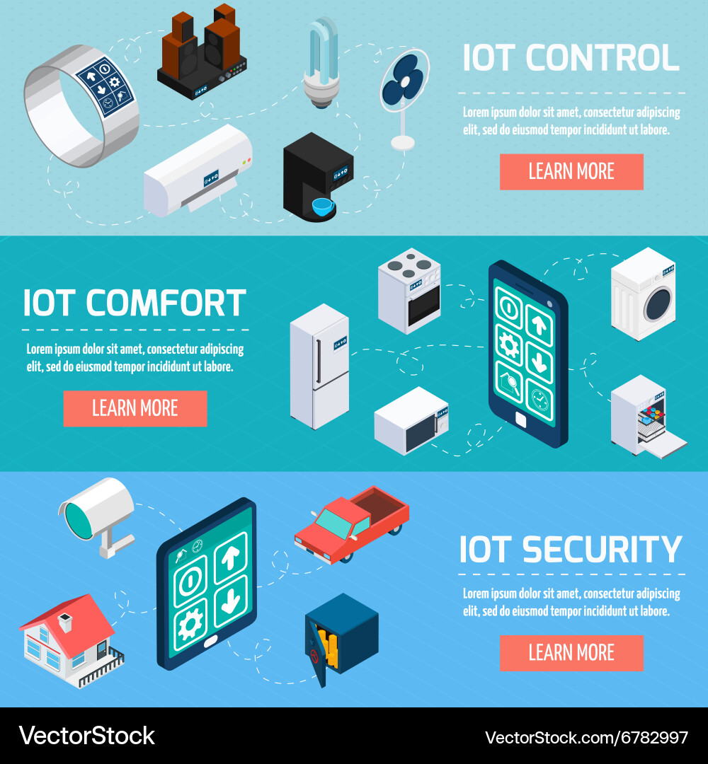 Iot household isometric banners set Royalty Free Vector