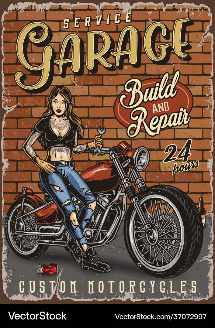Motorcycle garage service vintage poster Vector Image